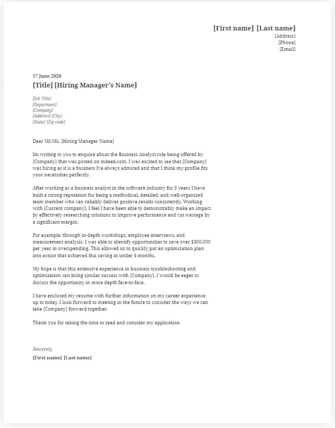 Business Analyst Cover Letter Example And Tips