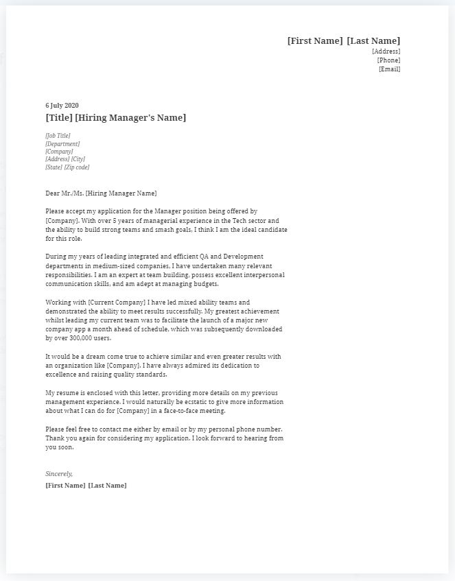 Manager Cover Letter Example And Tips